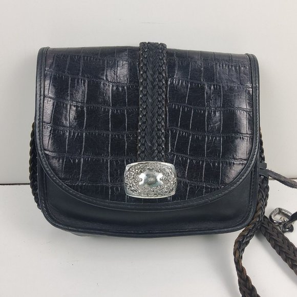 Brighton | Bags | Vintage Brighton Leather Alligator Embossed Black Crossbody Handbag Purse ...